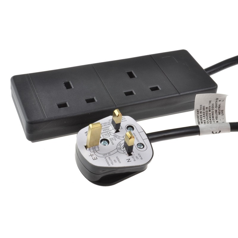 2 Way Double Socket Power Mains Extension Lead 1M Metre Cable Surge ...