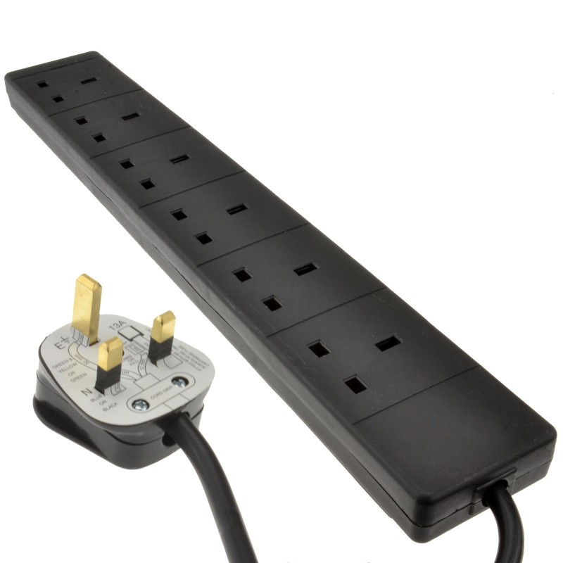 2 Way Double Socket Power Mains Extension Lead 1M Metre Cable Surge ...